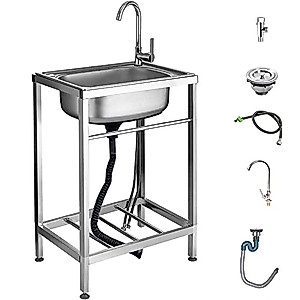 Stainless sink，single bowl kitchen sinks，stainless steel utility sink,Thickened stainless steel single sink with stainless steel bracket and 360° swivel faucet, suitable for garage, kitchen, (Color :
