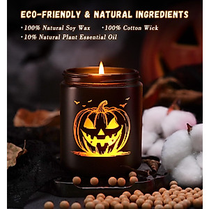 Halloween Candle with LED Pumpkin Face, Halloween Decor Fall Candle with Pumpkin Spice Scent, Pumpkin Candle Over 40 Hours of Burn Time, Gift for Halloween Decorations Indoor, 100% Soy Wax