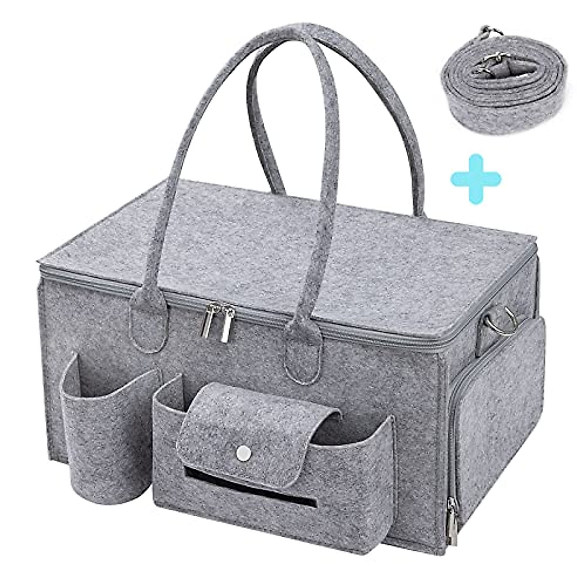 DIMJ Large Capacity Baby Diaper Caddy Organizer with Lid, Shoulder Nursery Storage Bin for Changing Table and Car, Portable Large Baby Shower Basket for Diaper, Toys, Bottles, Wipes, Books