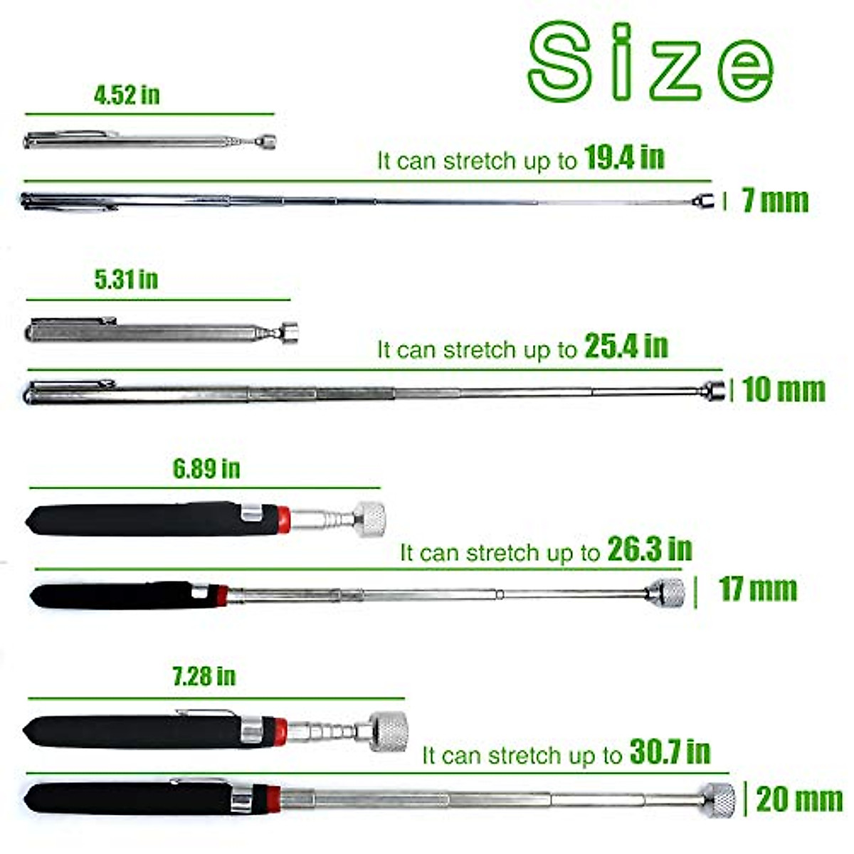 Telescopic Magnet, Magnetic Pick Up Tool 4 Pack, Magnetic Retrieval Tool, Magnet Stick (1.5LB 3LB 10LB 15LB) by QPEY