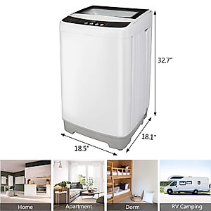 ROVSUN 13LBS Portable Washing Machine, 1.32cu.ft Full Automatic Laundry Washer with Built-in Drain Pump, 10 Programs, 8 Water Level Selections & LED Display for Home Dorm Apartment Camping