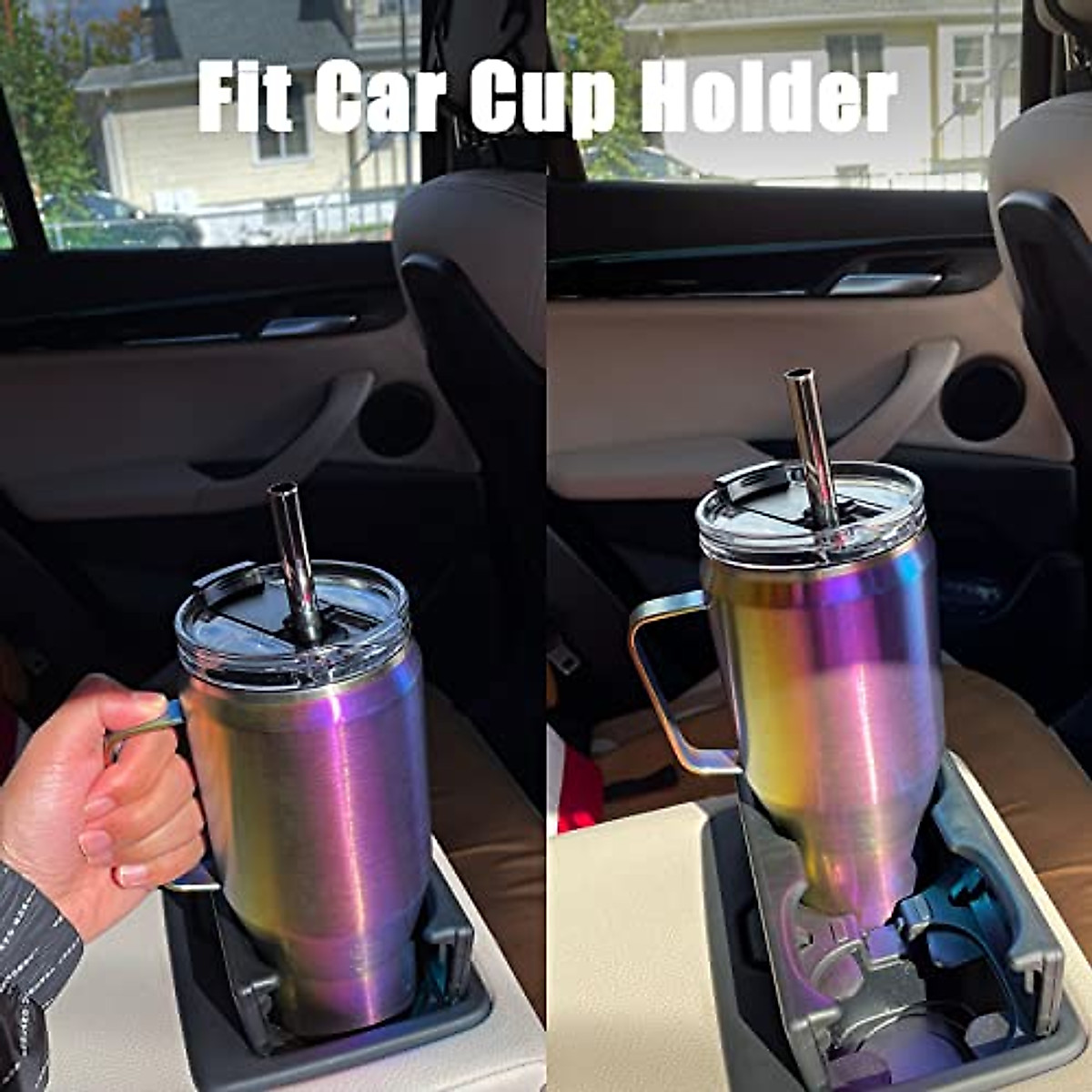 Sursip 40 oz Mug Tumbler with Screw Lid - Stainless Steel Vacuum Insulated Cup with Straw and Handle, Keeps Drinks Cold up to 24 Hours - Sweat Proof, Leak Proof, Dishwasher Safe, Car Holder (Plating)