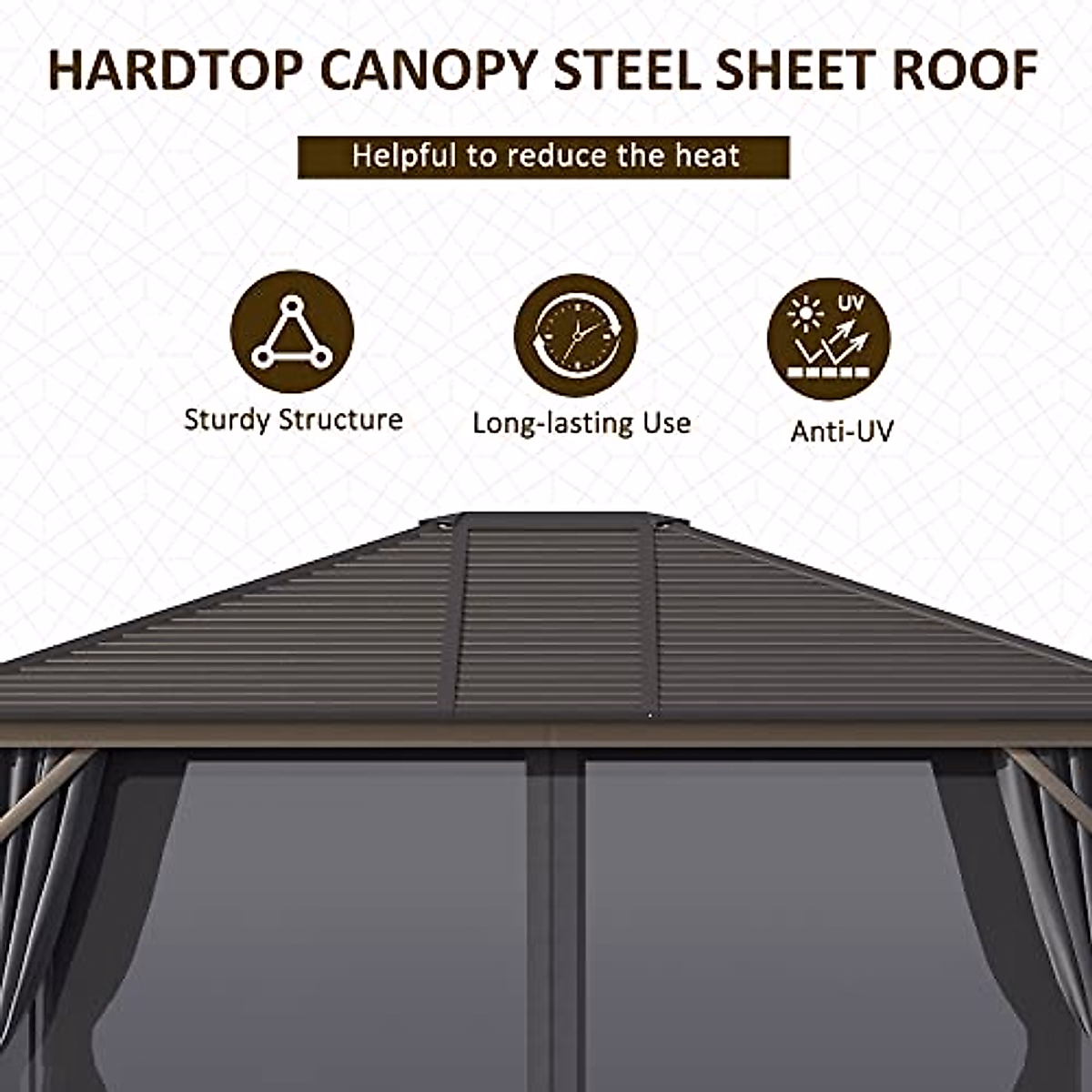 Outsunny 10' x 12' Hardtop Gazebo Canopy with Galvanized Steel Roof, Aluminum Frame, Permanent Pavilion Outdoor Gazebo with Hooks, Netting and Curtains for Patio, Garden, Backyard, Gray