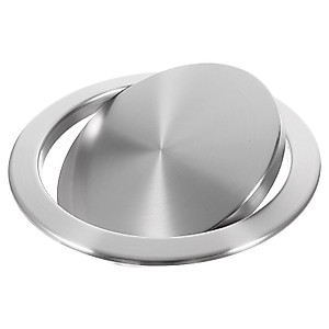 Hohopeti Flush Trash can Cover 8 inch Wide Trash can Kitchen Garbage can Garbage bin auto Trash can Metal Trash bin Recessed Counter Top Cover 430 Stainless Steel Wastebasket Clamshell Mini