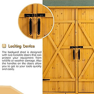 Outdoor Storage Cabinet- Garden Storage Shed- Lockable Wooden Storage Sheds Organizer for Home, Yard, Outdoor 56”L x 19.5”W x 64”H (Natural + Solid Wood)