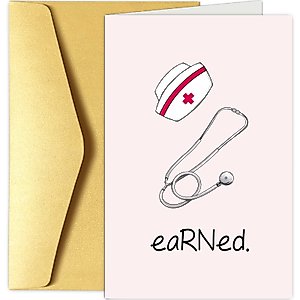 Chenive Funny Nurse Graduation Card, Nursing Graduate Greeting Card, Congratulation Card for New Registered Nurse, BSN RN Card, eaRNed