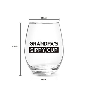 Jogskeor Grandpa's Sippy Cup Wine Glass For Christmas Birthday Fathers Day Clear Stemless Wine Glass Grandpa Funny Gifts For Grandpa From grandchildren granddaughter Daughter Son Wine Glasses 15oz