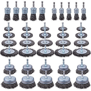 Rocaris 40 Pack Carbon Steel Wire Wheel Brush with 1/4-Inch Hex Shank, Cup Brush, Wheel Brush, Pen Brush Set, for Rust Removal, Corrosion and Scrub Surfaces