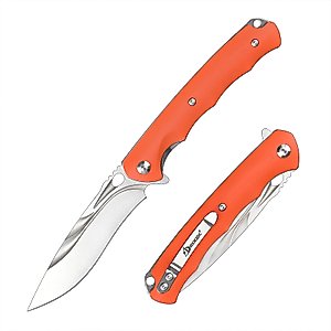 SDOKEDC Best Handmade Damascus Pocket Knife For Men Flipper Folding Hunting Knives With Liner Lock Clip Camping Survival Gear Edc Self Defense Knife (Orange G10)