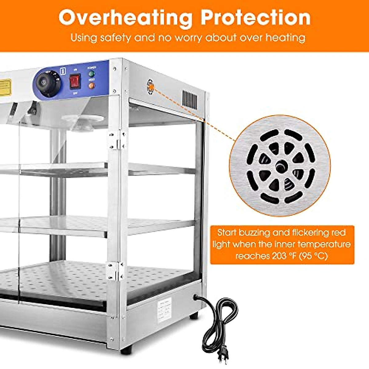 WeChef Commercial Food Warmer 3-Tier 20x20x24" Countertop Food Pizza Pastry Warmer Display Case 750W 110V