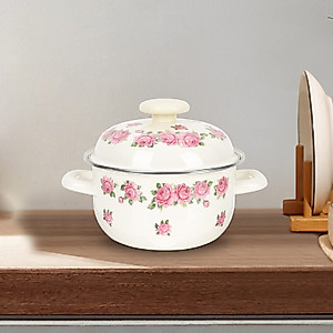 Zerodeko Pots Pioneer Woman Cookware Flower Enamel Stock Pot with Lid Cooking Pot Non Stick Soup Pot Casserole Pot Pasta Pot Sauce Pot with Handle for Kitchen 16cm Pioneer Woman Cookware
