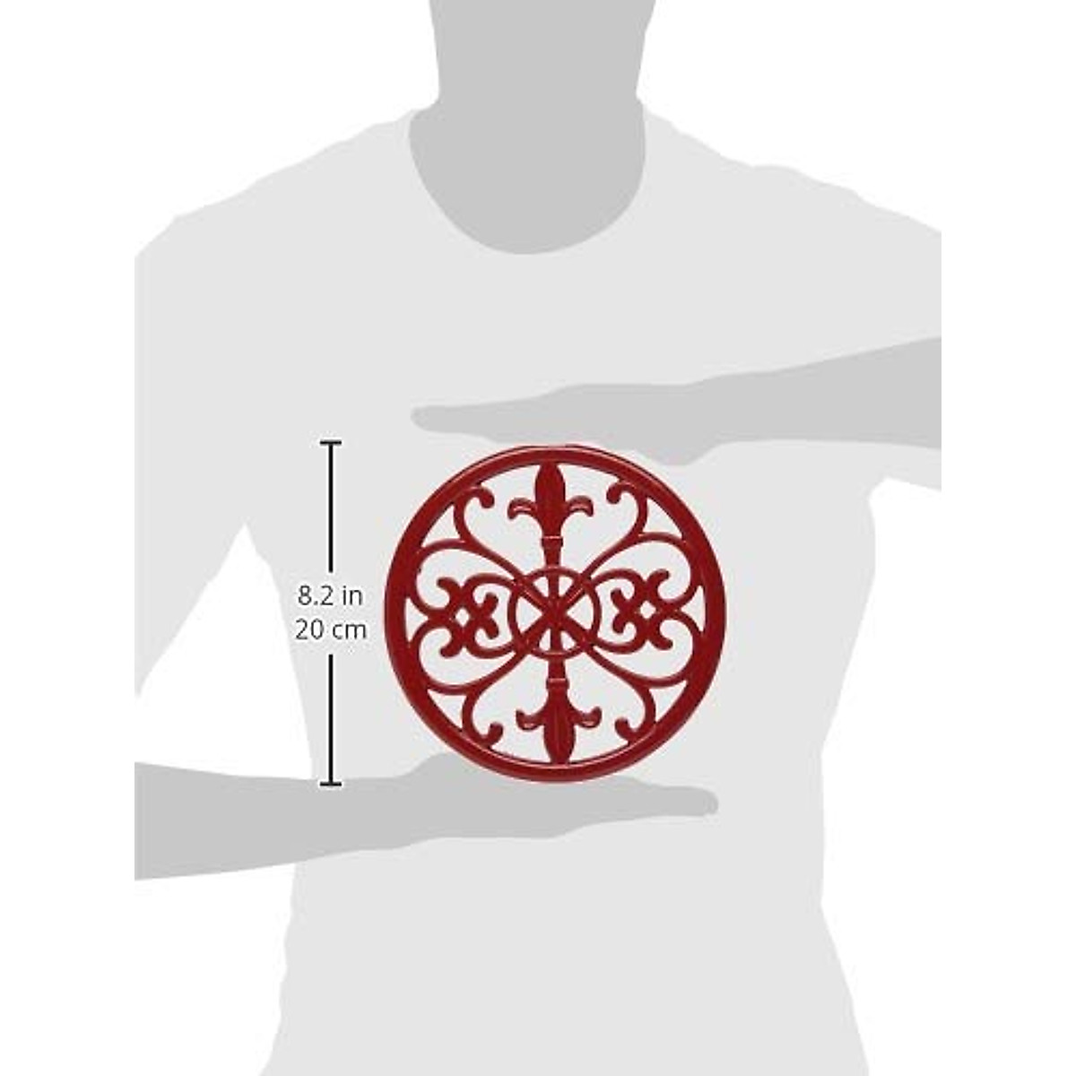 Home Basics (Red) Cast Iron Fleur De Lis Trivet Tr44392, 7.9" x 7.9" x .62"