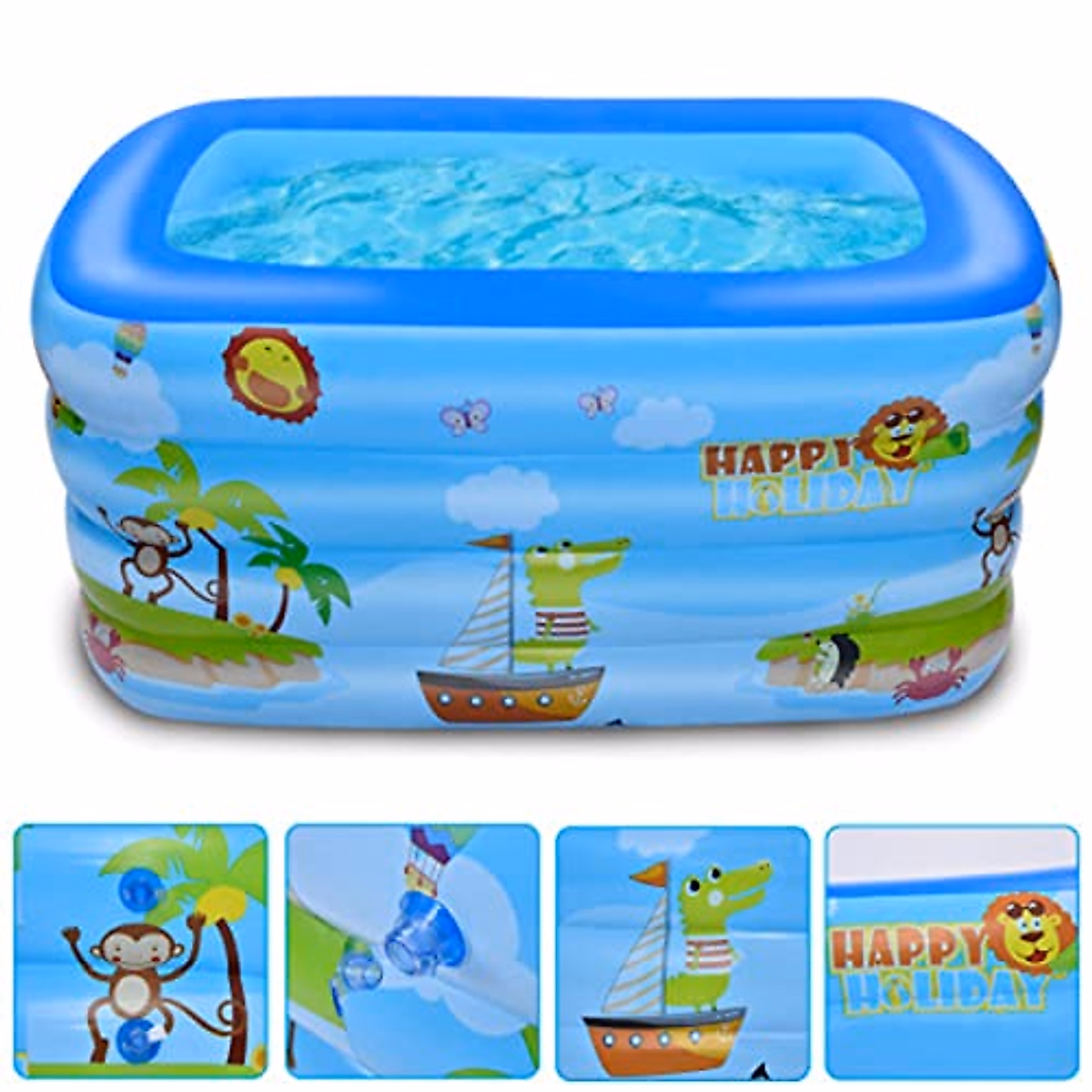 Small Inflatable Swimming Pool Blow Up Pool with 4 Separate Air Chambers Garden Backyard Rectangle Kids Pool,47" W*35" D*13" H