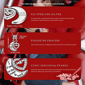 NINAQUEEN Mom Heart Charms Fits Charms Bracelets I Love You to The Moon and Back 925 Sterling Silver Dangle Charm Beads Mother Daughter Necklace Jewelry for Mom Birthday Christmas Gifts for Wife