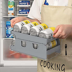 UDEAR Stackable Soda Can Dispenser Rolling Pop Cans Organizer for Refrigerator Fridge Storage for 8 Drink Cans,Grey