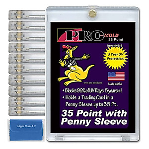 10-Count Pro-Mold 35pt. Magnetic One-Touch Card Holders Holds Sleeved Card USA Made with Cleaning Cloth, Gold