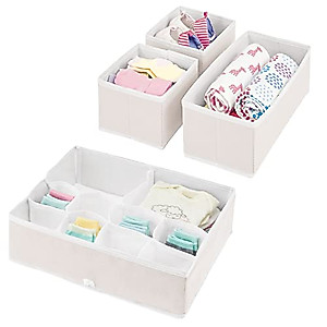 mDesign Fabric Drawer Organizer Bins, Kids/Baby Nursery Dresser, Closet, Shelf, Playroom Organization, Hold Clothes, Toys, Diapers, Bibs, Blankets, Jane Collection, Set of 4, 2 Pack, Cream/White