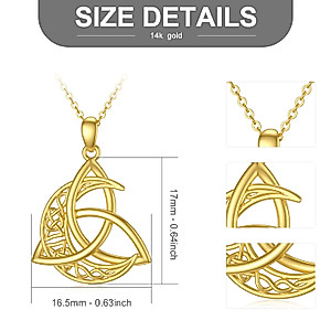 Solid Gold 14K Celtic Moon Necklace for Women, Real Gold Celtic Knot Pendant Necklace Crescent Irish Fine Jewelry Anniversary Mother's Day Gift for Wife, Mom, 16''-18''