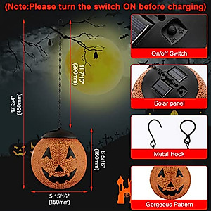 Halloween Pumpkin Hanging Solar Lights - 𝟮𝟬𝟮𝟯 𝗡𝗲𝘄𝗲𝘀𝘁 Halloween Decoration Outdoor, Waterproof Halloween Spooky Hanging Lights for Outdoor, Tree Decor, Garden or Yard, Outside Entryway, Porch
