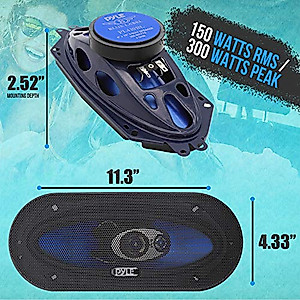 Pyle 3-Way Universal Car Stereo Speakers - 300W 4" x 10" Triaxial Loud Pro Audio Car Speaker Universal OEM Quick Replacement Component Speaker Vehicle Door/Side Panel Mount Compatible PL410BL (Pair)