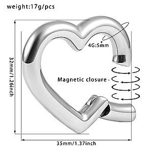 DOEARKO 2PCS Heart Design Ear Hanger Weights for Stretched Ears Gauges Ear Plugs Body Piercing Tunnels 316 Stainless Steel Hypoallergenic Body Jewelry (4G (5mm), 1#Silver)