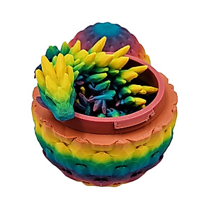 Surprise Dragon Egg Articulating Gemstone Dragon Fidget Figurine - 3D Printed Dragons Flexible ADHD, Autism, Relief Anxiety - Articulated Joints (Rainbow)