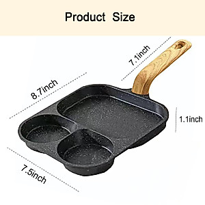 JUSTUP Nonstick Egg Frying Pan, 3-in-1 Nonstick Pan Divided Grill Frying Pan, Heat Resistant Handle 3 Section Skillet Mini Pancake Pan, Cooking Pan for Breakfast, Egg, Bacon and Burgers (Black)