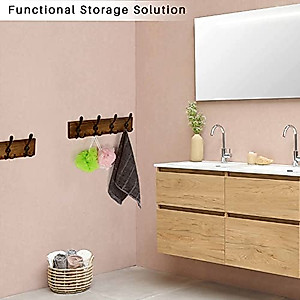 SCUNDA Coat Rack Wall Mount with 4 Hooks, Coat Hanger for Wall, Wooden Wall Hook for Coat, Jacket, Hat, Backpack, Belt, Tie, Key (2-Pack, Rustic Brown)