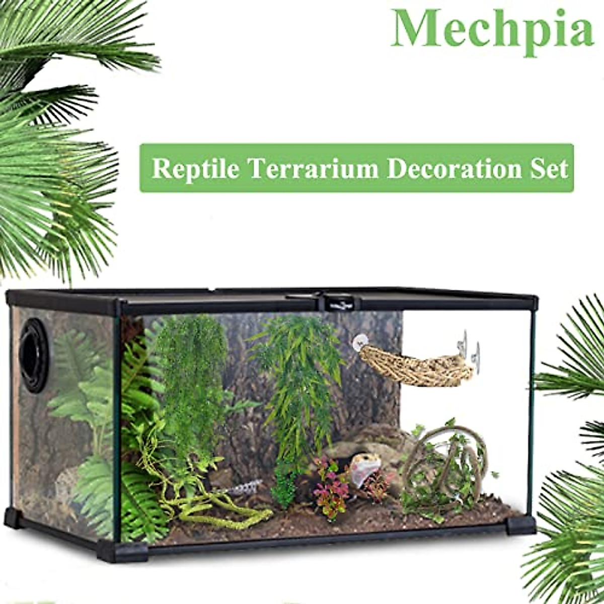 Mechpia 12 Pieces Bearded Dragon Tank Accessories, Reptile Hammock Plants and Vines Terrarium Branch Plants Habitat Decoration for Lizard Gecko Snake Hermit Crab