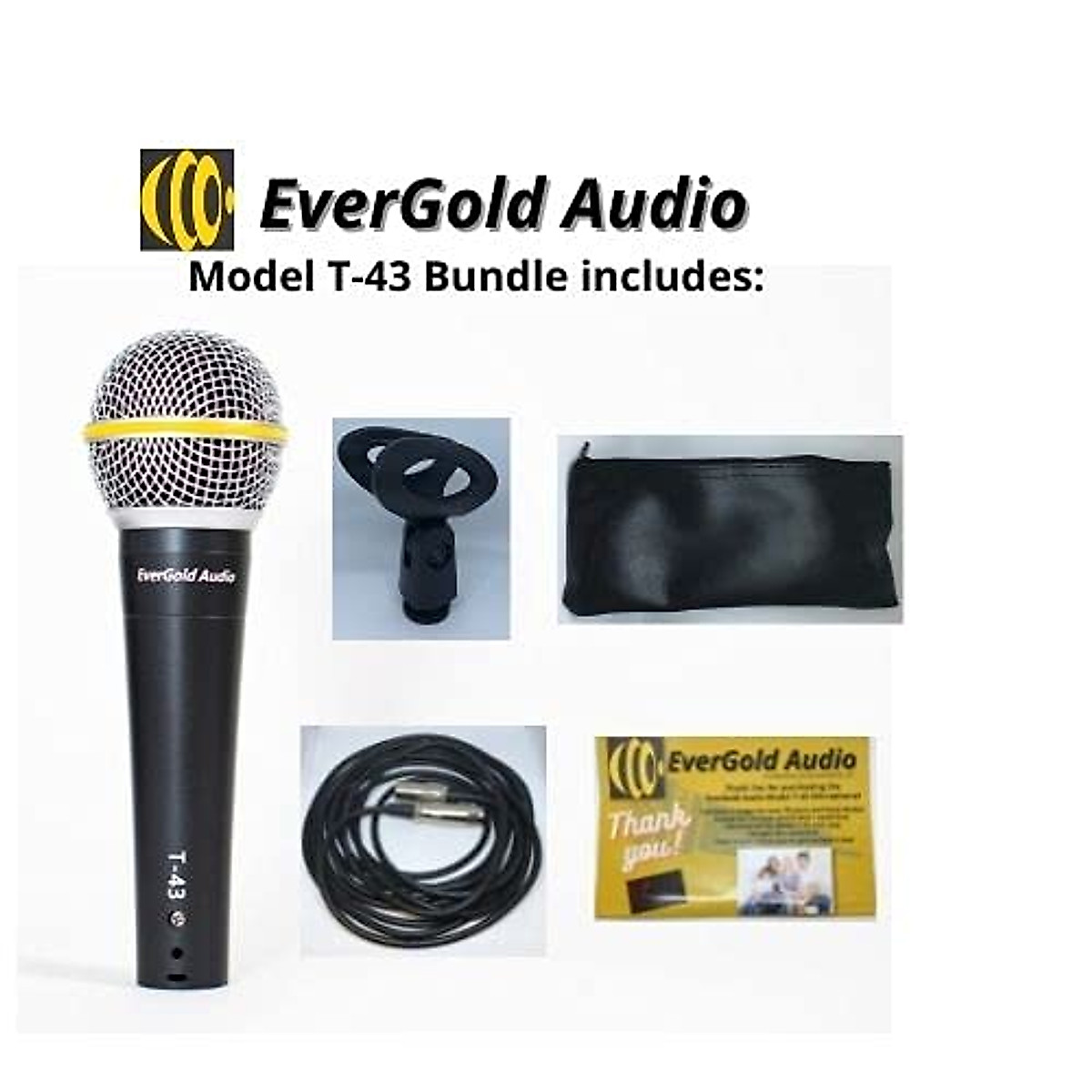 EverGold Dynamic Microphone Bundle, Professional Karaoke Microphone with 15ft XLR (Male to Female) Cable, Durable Vocal Handheld Microphone, Cardioid Wired Mic for Podcast, DJ, Singing (Model T-43)