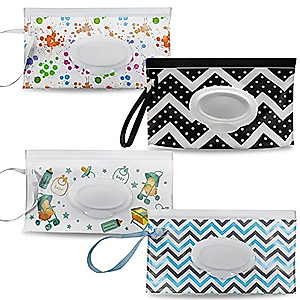 Fnydvis Baby Wipe Dispenser,Portable Wipe Bags,Refillable Baby Wipes Container, Wipe Holder,Reusable Travel Wet Wipe Pouch (4PACK)