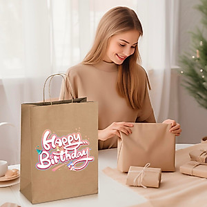 Oikss 100 Pack 10x5x13 Plain Natural Brown Kraft Paper Bags with Handles Bulk for Birthday Party Favors Grocery Retail Shopping Business Goody Recycled Craft Gift Bags (Large Size, 100 Count)