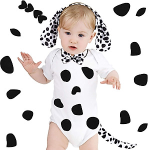 WILLBOND Dalmatian Dog Ear Headband, Bow Tie, Tail Set with 4 Sheets Adhesive Felt Circles Felt Pads for Halloween DIY Projects Costume Party Decorations Supplies