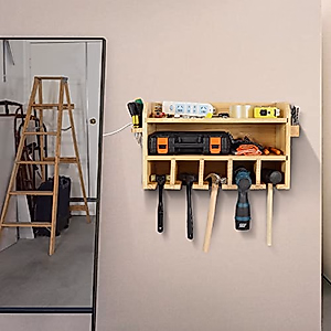 Stonehomy Power Tool Organizer Wood, Cordless Tool Organizer Drill Storage Rack Wall Mount, Drill Charging Station Power Tool Holder for Garage, Workshop, Home