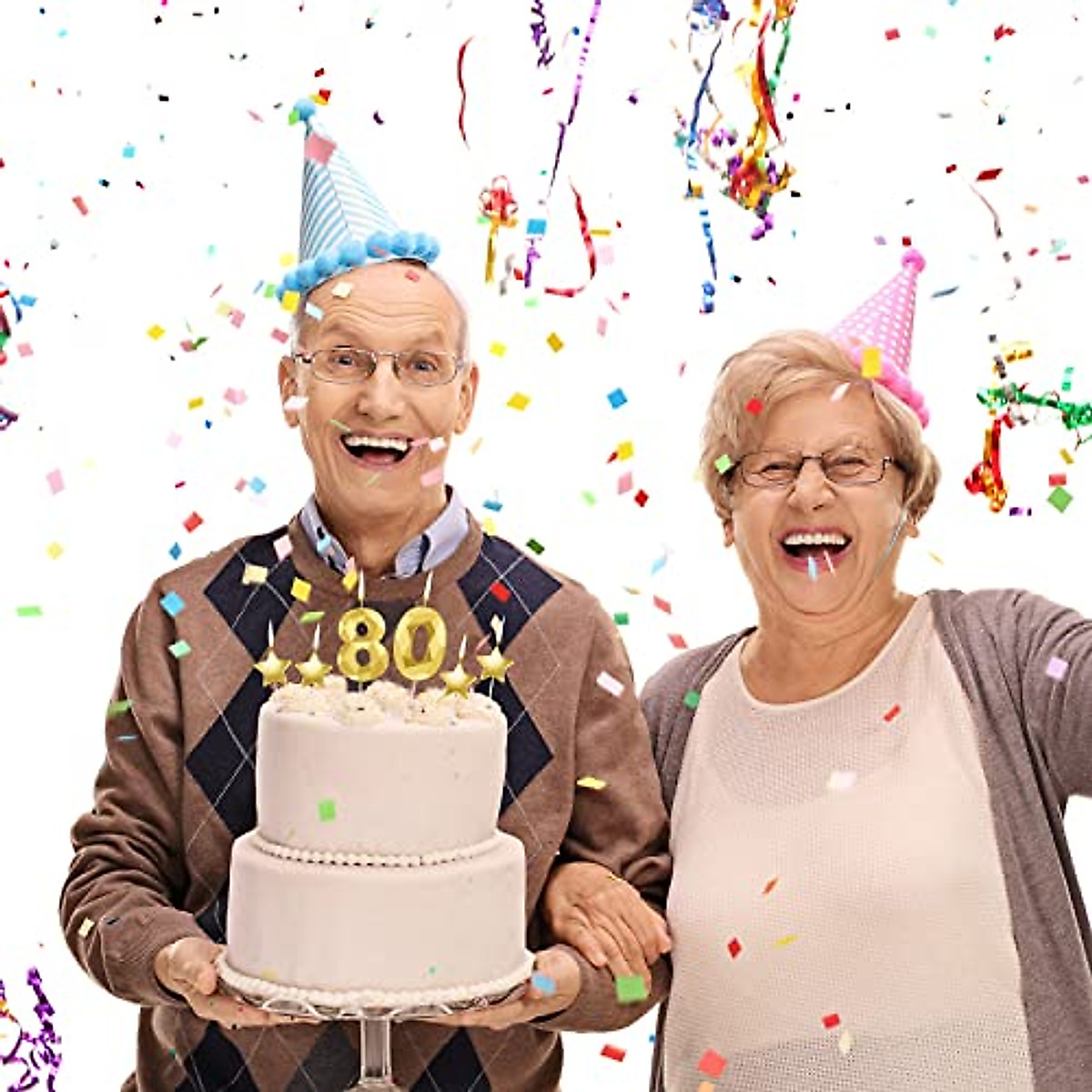 6 Pieces 80th Birthday Candles Gold Cake Numeral Candles Star Shape 80th Birthday Decorations for Women Glitter Mens Candle Number Cake Candles Topper Decoration for Wedding Themed Party Supplies