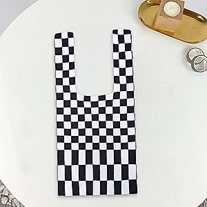 Colcolo Woven Big Bags women Shoulder Bags Soft Ladies Girl Handbags Casual Pattern Handbags, Black White