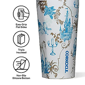 Corkcicle Disney Princess Belle Travel Tumbler, Insulated Water Bottle with Lid, Spill Proof for Wine, Coffee, Tea, and Hot Cocoa,16 oz