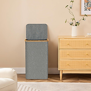 Famyards Laundry Hamper with Lid, 100L Large Laundry Basket with Bamboo Handles and Removable Inner Bag, Collapsible Dirty Clothes Hamper Laundry Bin for Bathroom, Bedroom, Dorm Laundry Room(Grey)