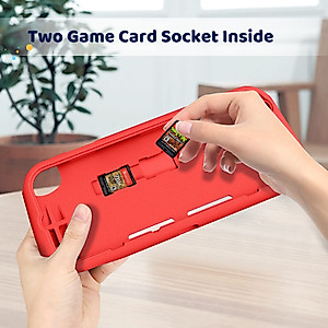 Fintie Kids Case Compatible with Nintendo Switch w/2 Game Card Slots - [Ultralight] [Shockproof] Protective Cover with Ergonomic Grip, Kids Friendly Grip Case for Switch Console (Red)