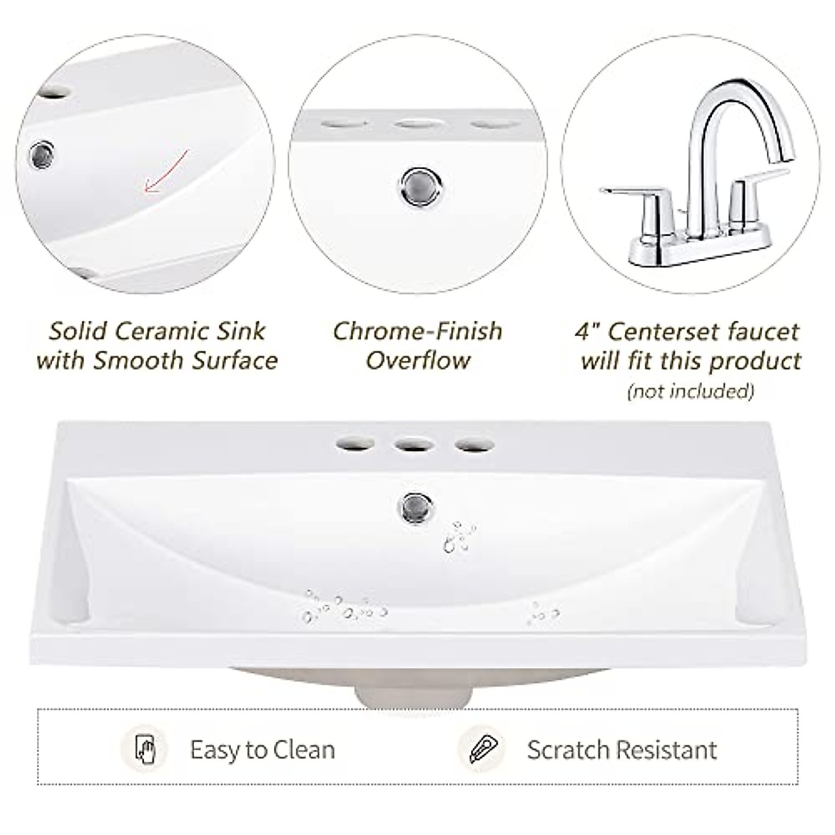 Lifeand, Integrated Combo with White Built-in Ceramic Top & Modern Base Cabinet Bathroom, 24" Vanities with Sink