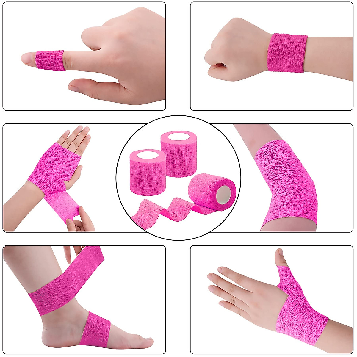 BQTQ 30 Rolls Self Adhesive Bandage Wrap Pink Adhesive Wrap 2 inch Self Adherent Wrap Stretch Bandages Self Stick Bandage Wrap Tape for Wrist Ankle Swelling Sprains (Neon Pink)