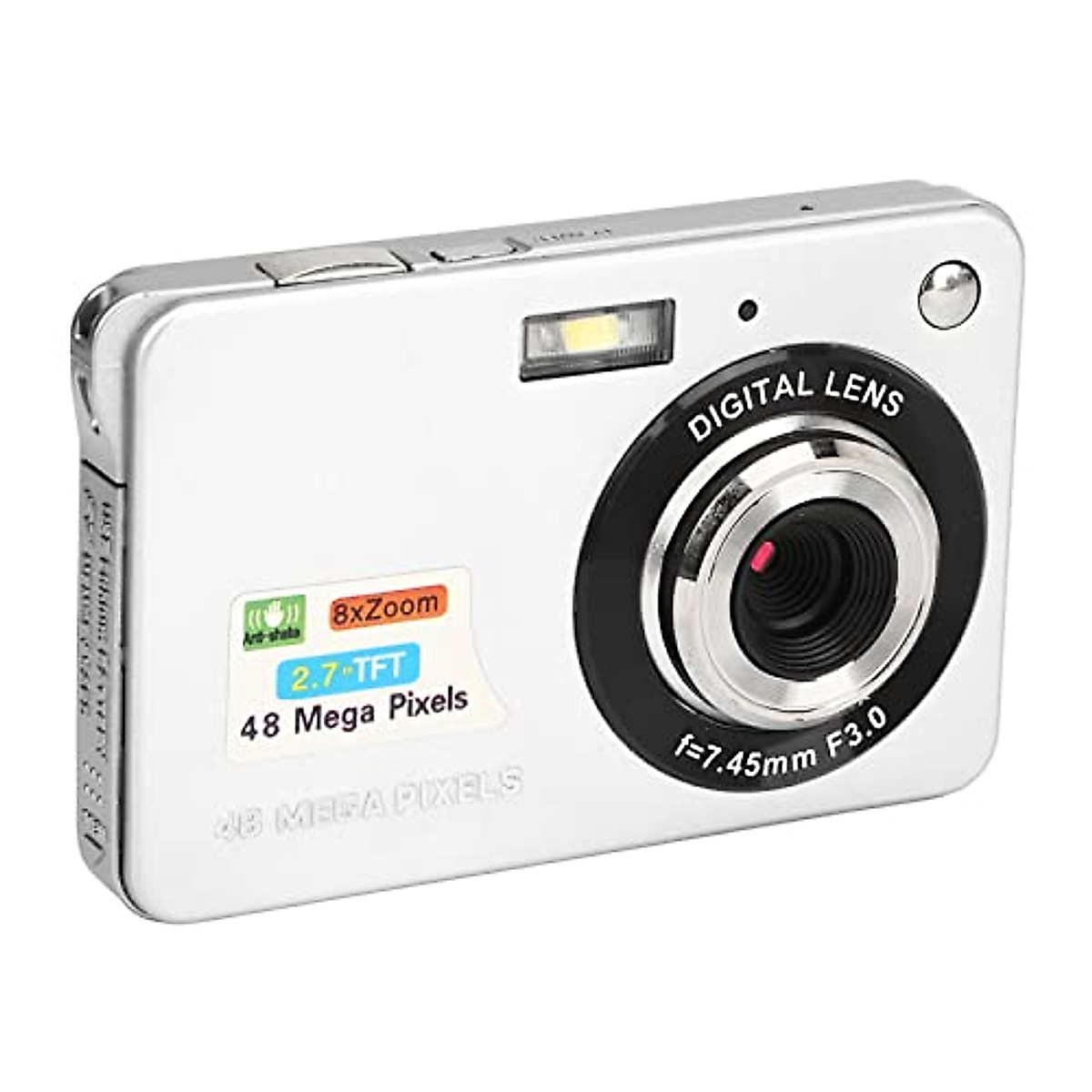DAUERHAFT Digital Camera, Anti Shake 2.7in LCD 4K Vlogging Camera Built in Fill Light for Photography(Silver)