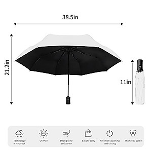 Cloudia Automatic Windproof Travel Umbrella, Umbrella in Rain and Sun for Women and Men (White)