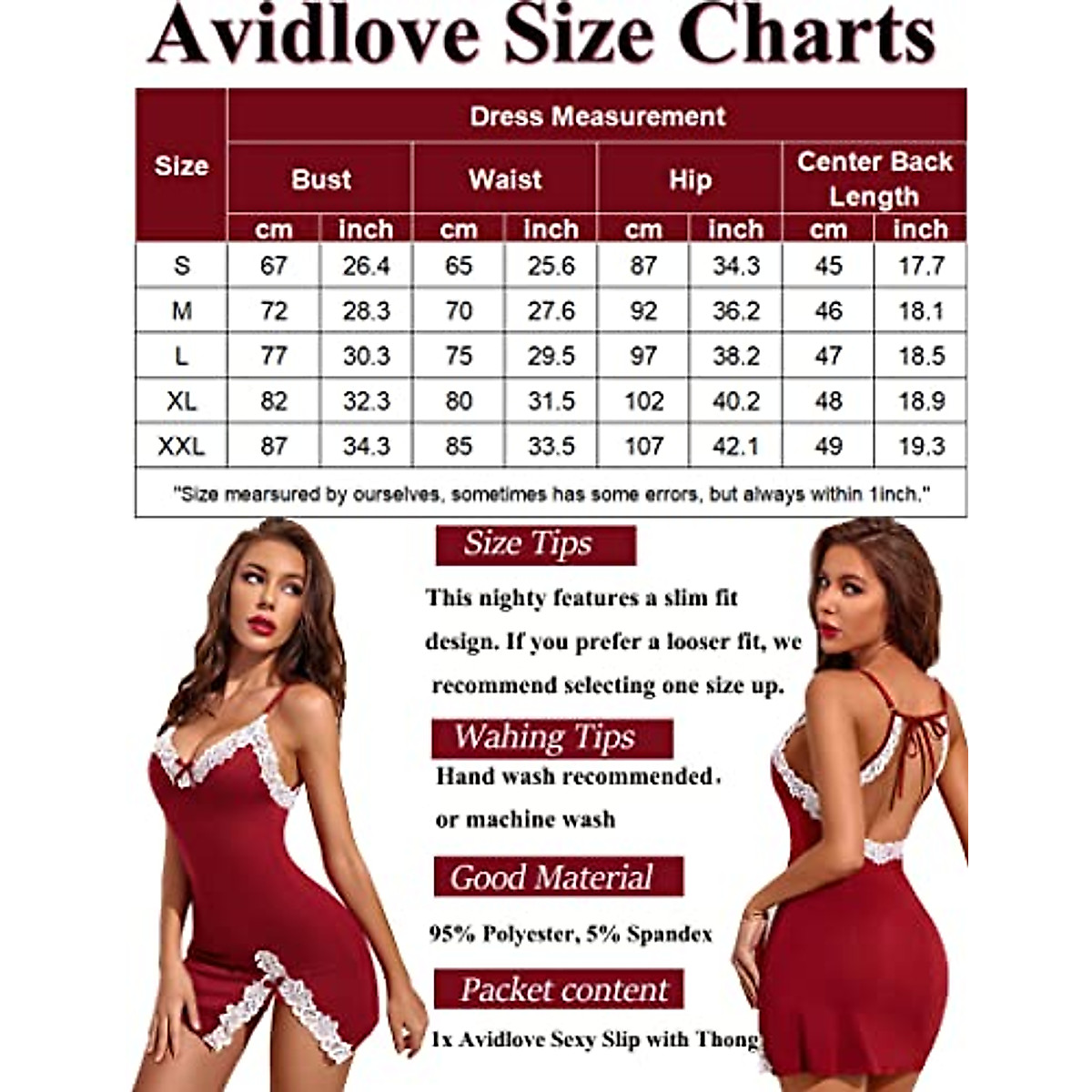 Avidlove Lingerie Women's Exotic Nightgowns Sexy Lace Lingerie for Women Shirt Dress for Women Sexy (Wine Red,S)