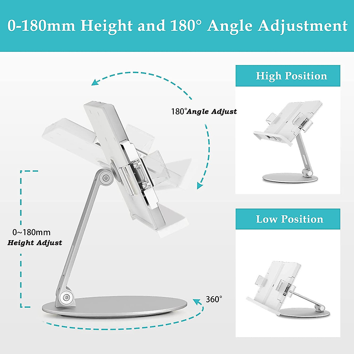 Gearking Book Stand for Reading 360° Rotate Adjustable Book Holder Multi Heights Angles Adjustable Cooking Bookstands for Child Textbook/Recipe/Magazine/Ipad
