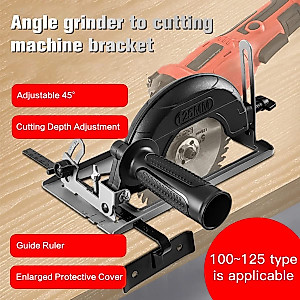 AZB Cutting Machine Slotting Base Quick Install 45° Adjustable Cutting Depth Positioning Bracket for 100-125mm Angle Grinder, JMJQ0169-1