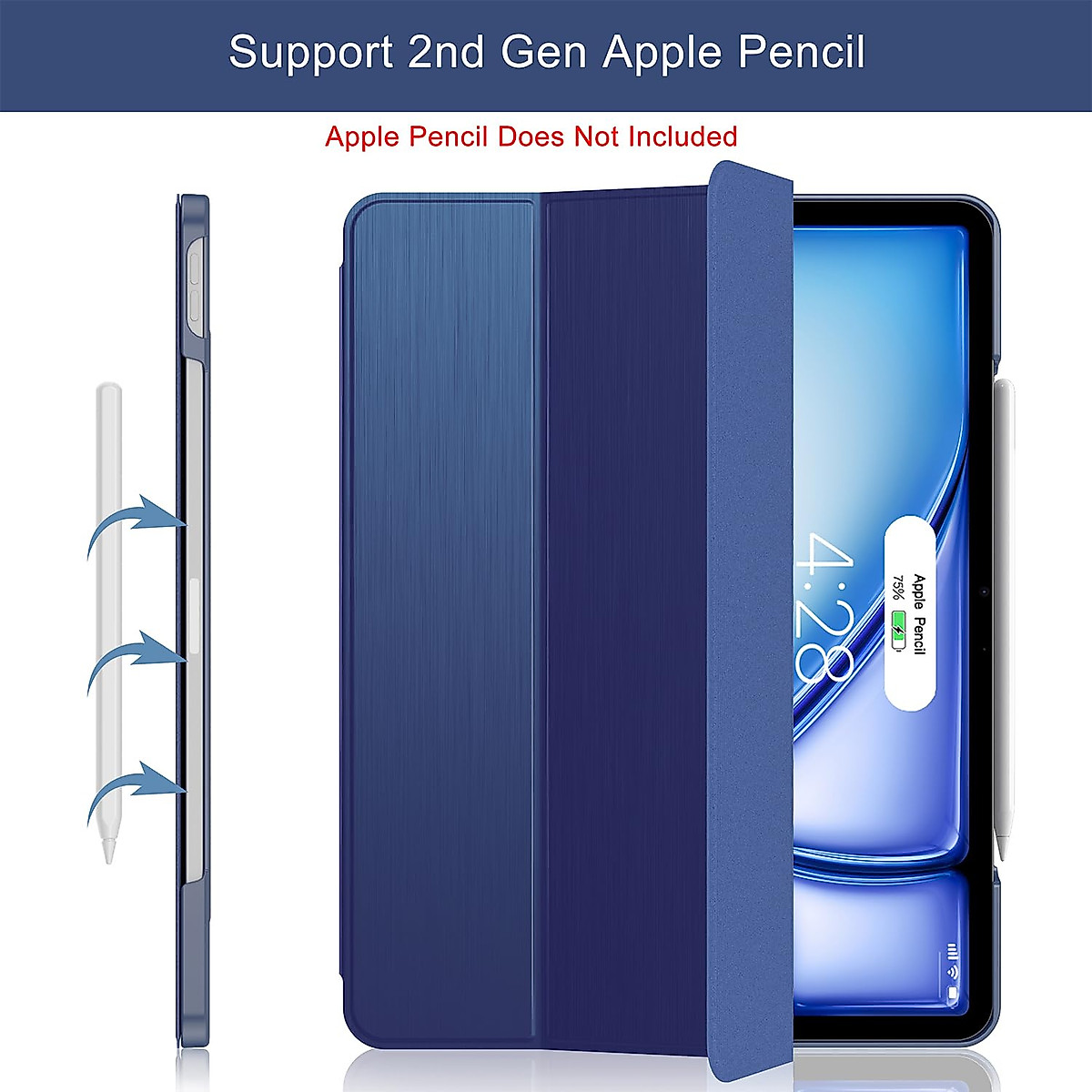 Soke for iPad Air 13 Inch Case (M2) 2024,iPad Pro 12.9 Case 2022 2021(6th 5th Generation) - [Slim Trifold Stand + Auto Wake/Sleep],Protective Hard PC Back Cover for iPad Air 13 inch (Navy)