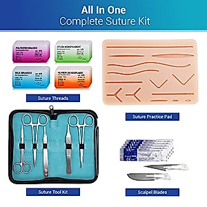 Alcedo Suture Practice Kit for Medical Students | Complete Kit (32 Pieces) Include Durable Large Suturing Pad with Pre-cut Wounds, Tools Kit, and Suture Threads | Perfect for Practice, Demonstration