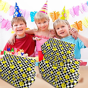 12 Sheets 28 * 20 Inches one Happy Dude Theme Gift Wrap Paper, Black Yellow Smiley Faces Lightning Printed Wrapping Paper with Checkered Patterns for First Birthday Party Baby Shower DIY Craft