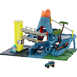 Matchbox Cars Playset, Action Drivers Volcano Escape with 1:64 Scale Vehicle, Kid- & Car-Activated Features, Lava Explosion